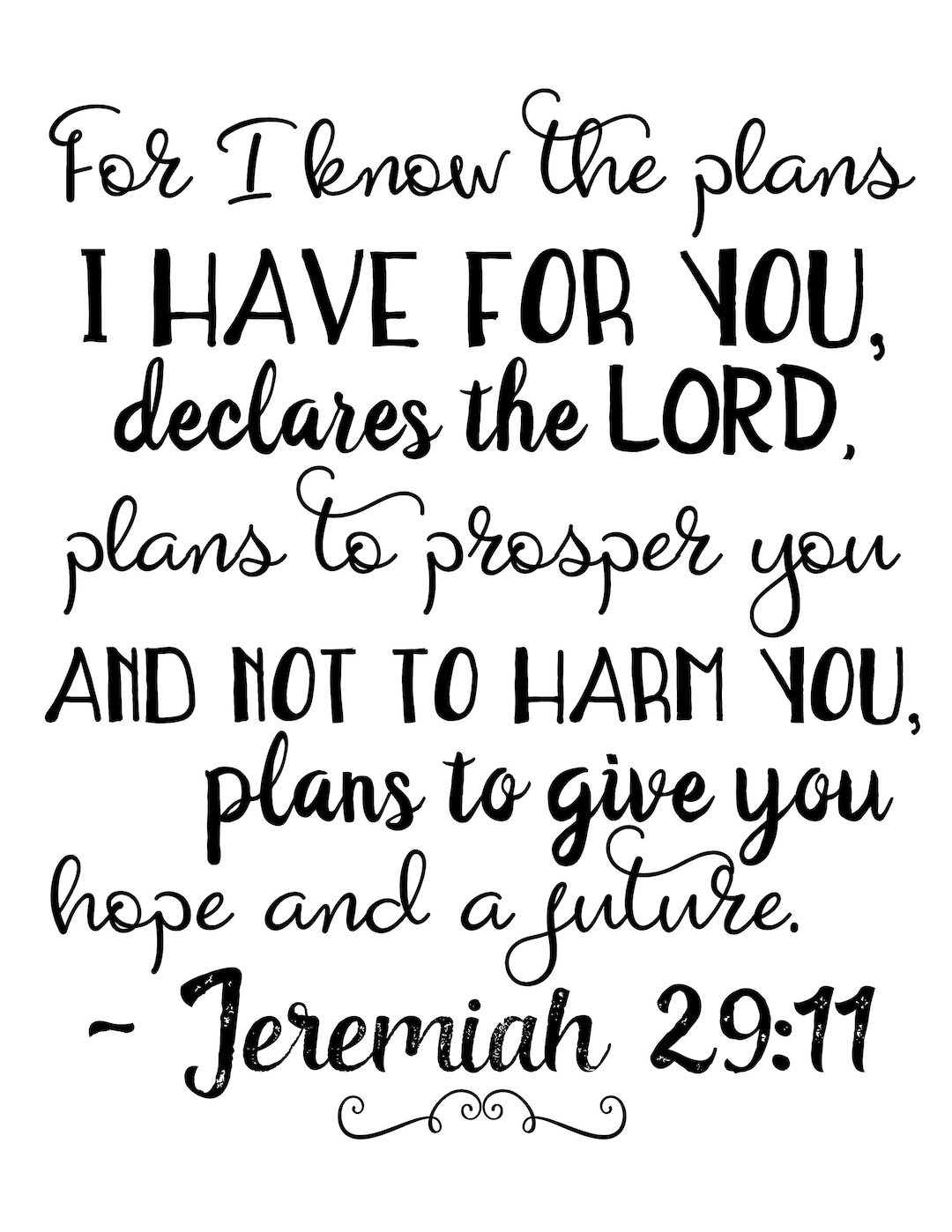 Jeremiah 29:11 Inspirational Bible Verse Scripture Printable Wall ...