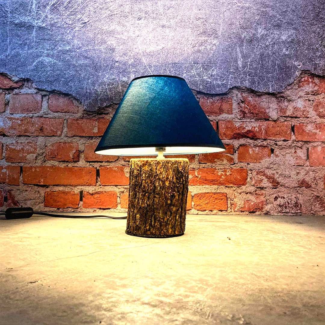 Rustic Cabin Natural Birch Wooden Log Table Desk Bedside Lamp With Lamp ...