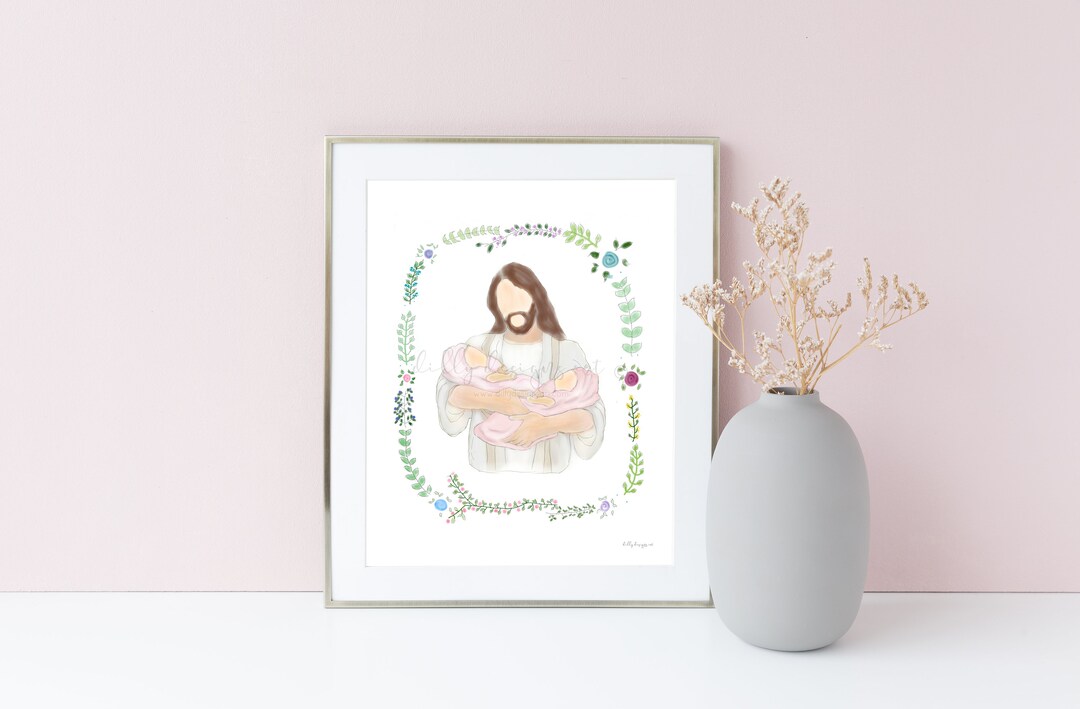 Girl Twin Memorial Art, Christ and Babies Print (digital Download) - Etsy