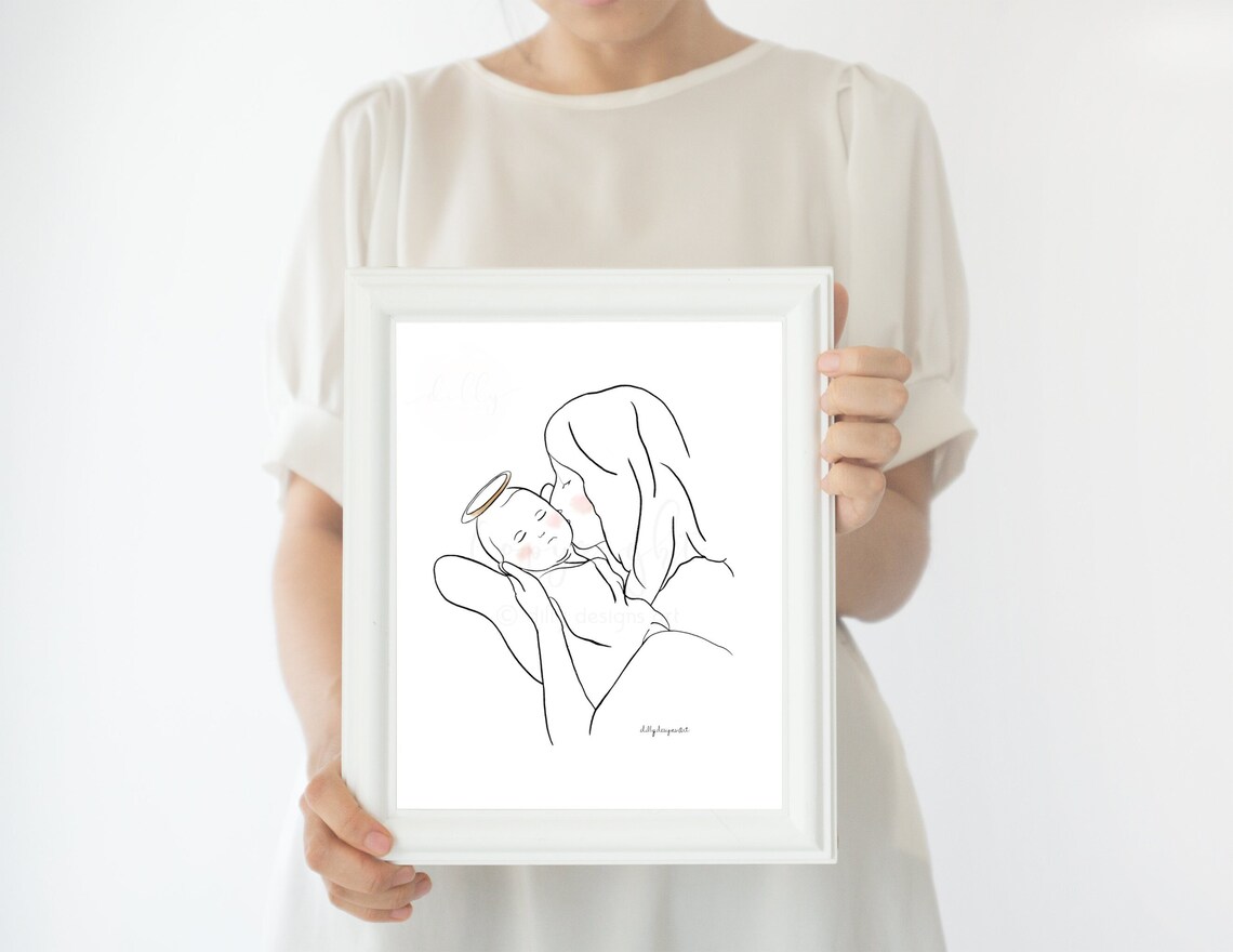 Mom and Angel Baby Line Art Digital Download Premium Art - Etsy