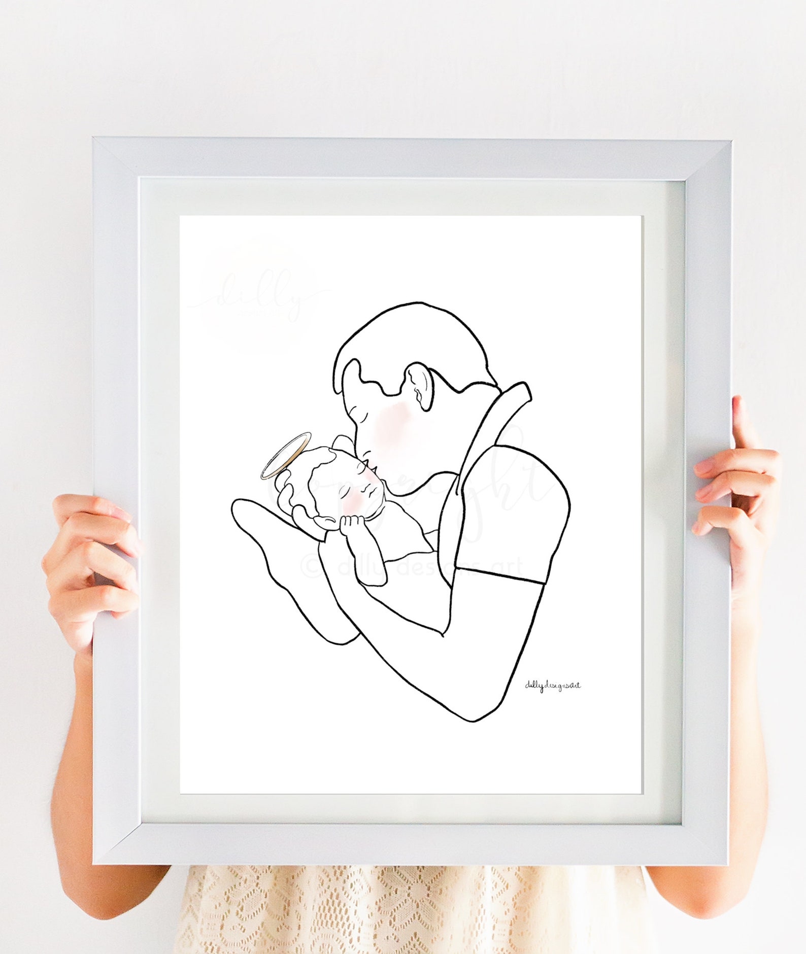 Line Art Dad and Angel Baby Hand Drawn Artwork Premium | Etsy