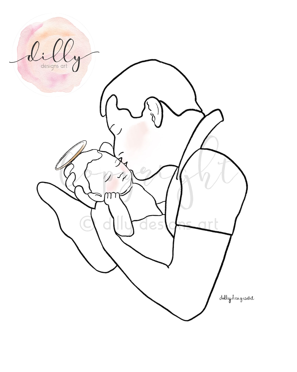 Line Art Dad and Angel Baby Hand Drawn Artwork Premium | Etsy