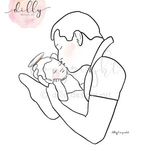 Line Art, Dad and Angel Baby, Hand Drawn Artwork, Premium Artwork ...