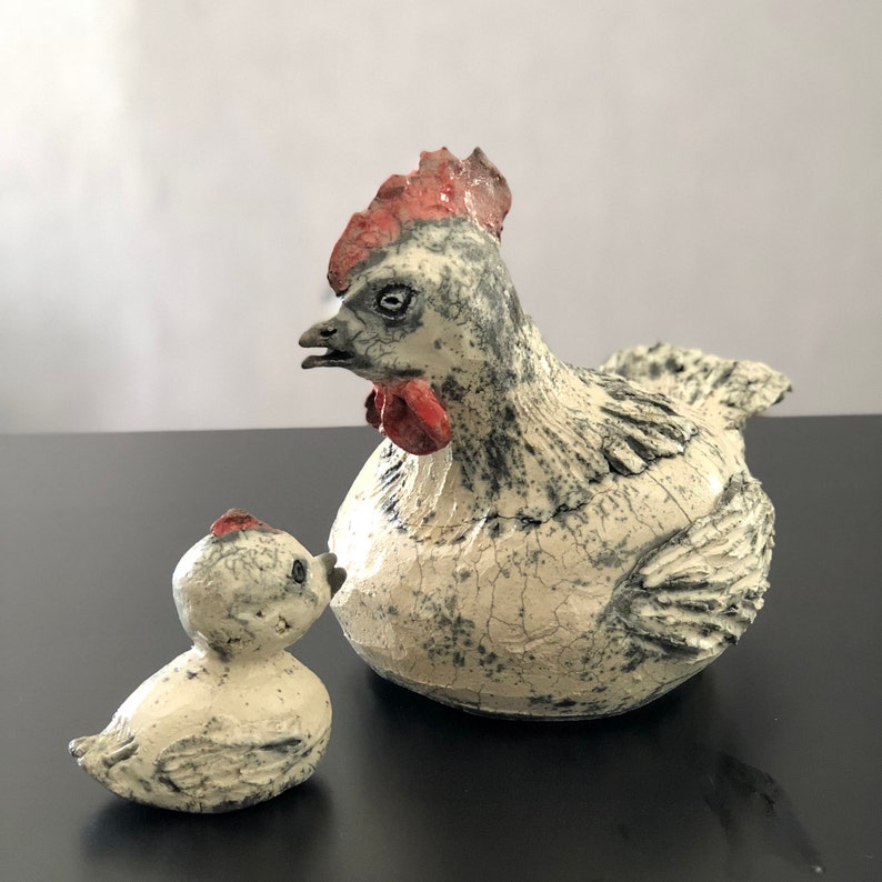 Céramic raku La Poule et son poussin - Etsy France