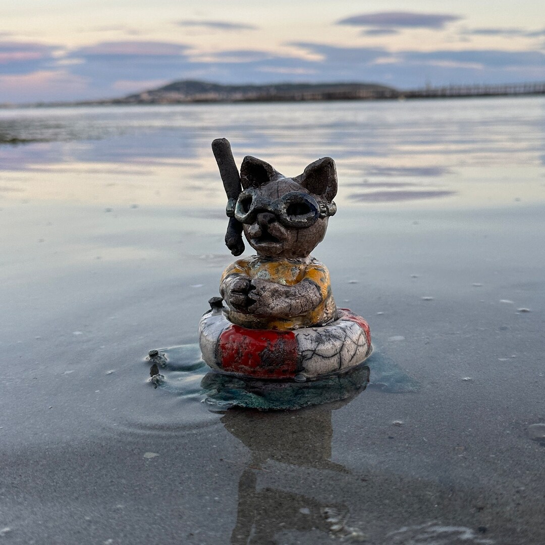 Céramic Raku Cat Boy at the Beach - Etsy