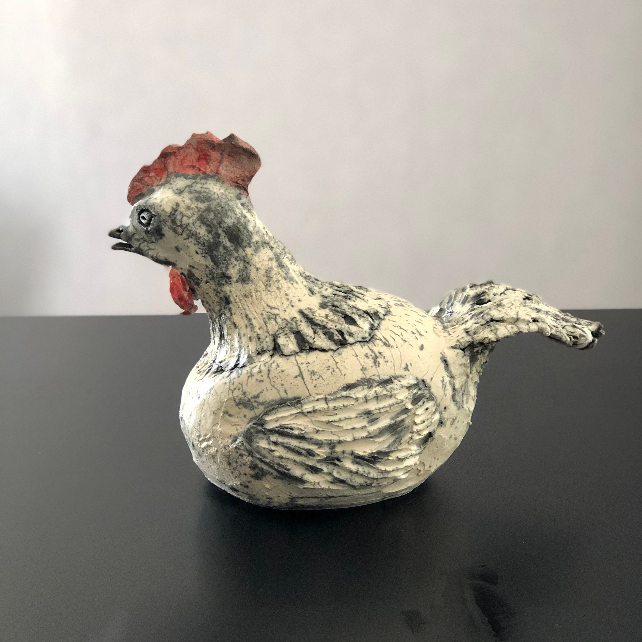 Céramic raku La Poule et son poussin | Etsy