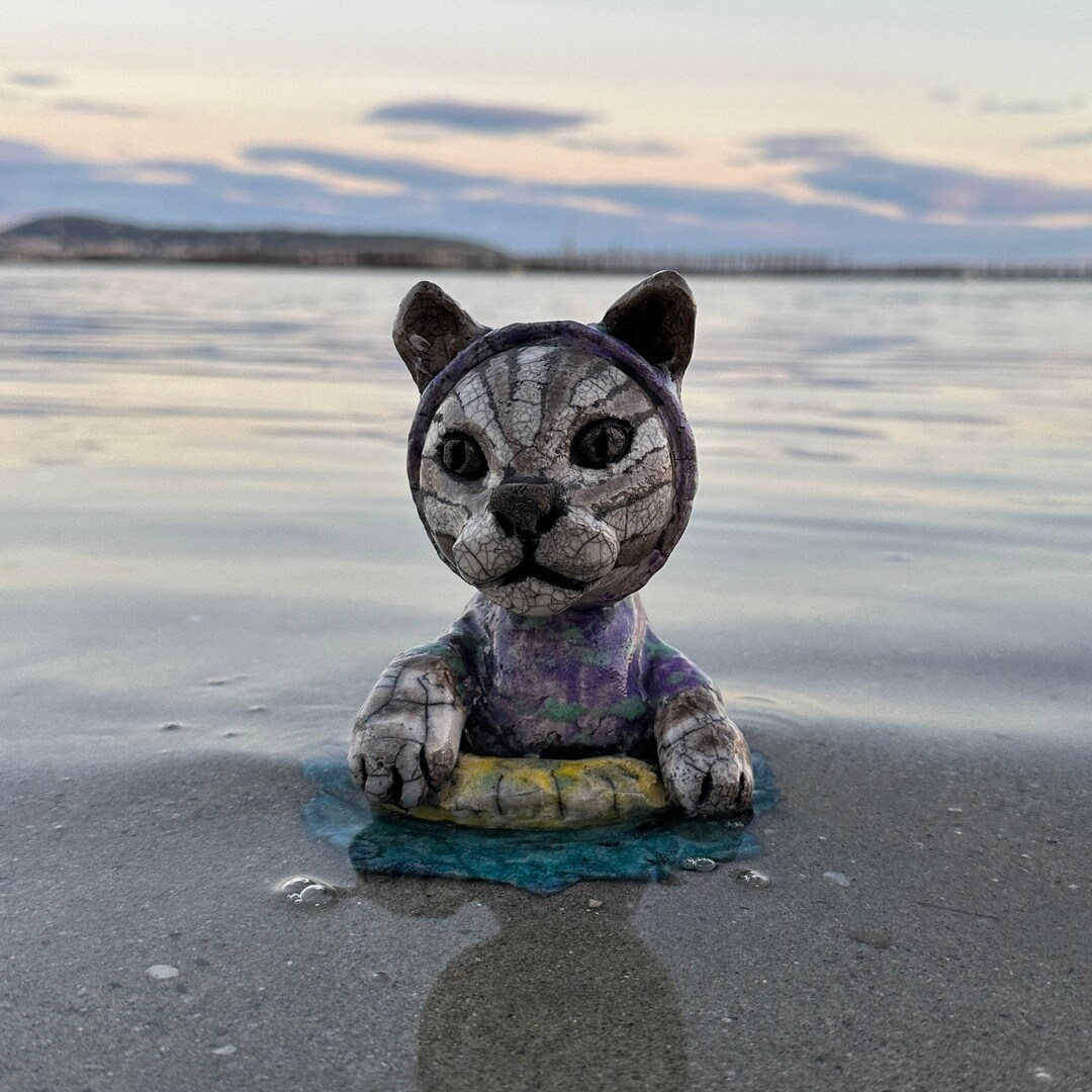 Céramic Raku Cat Dad at the Beach - Etsy