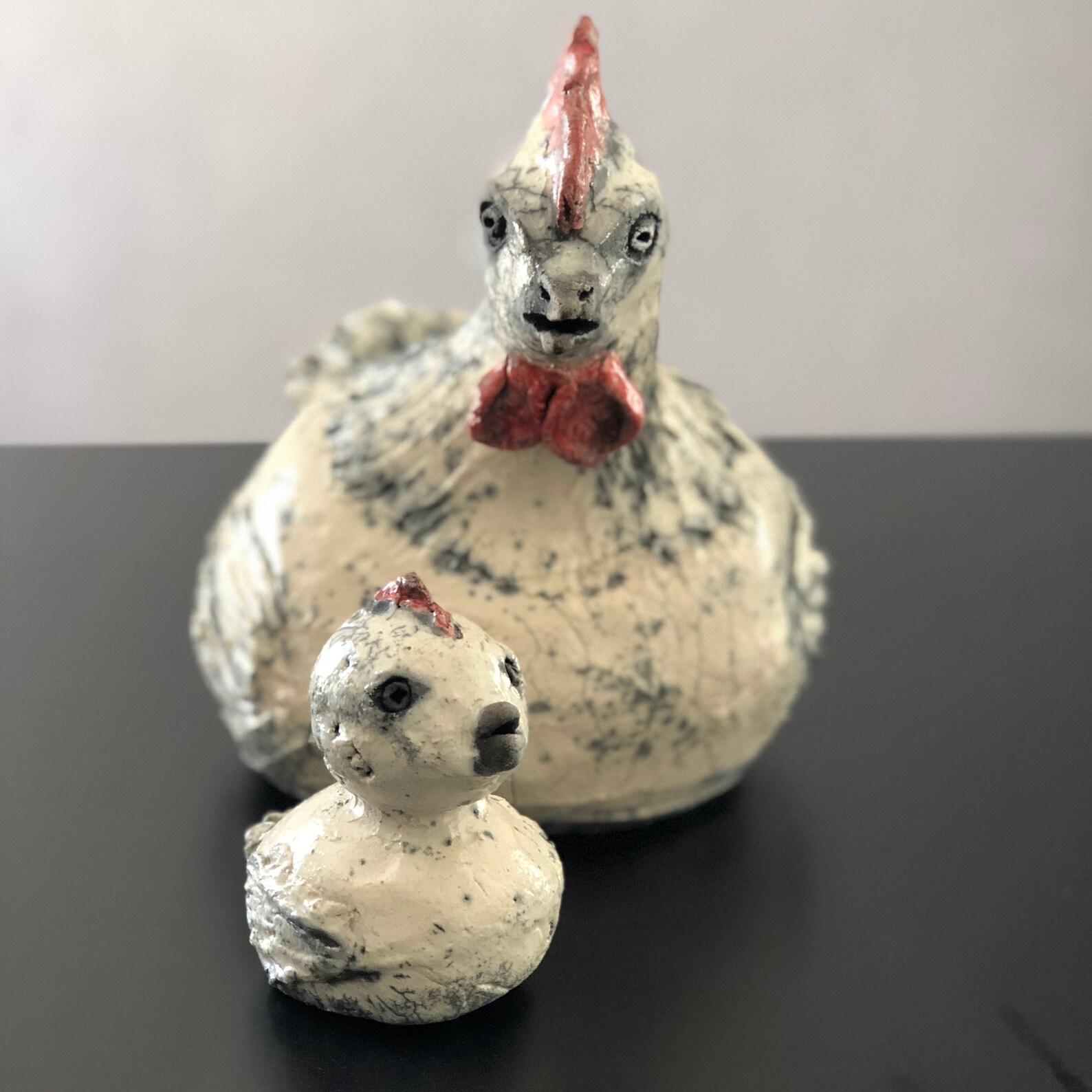 Céramic raku La Poule et son poussin - Etsy France