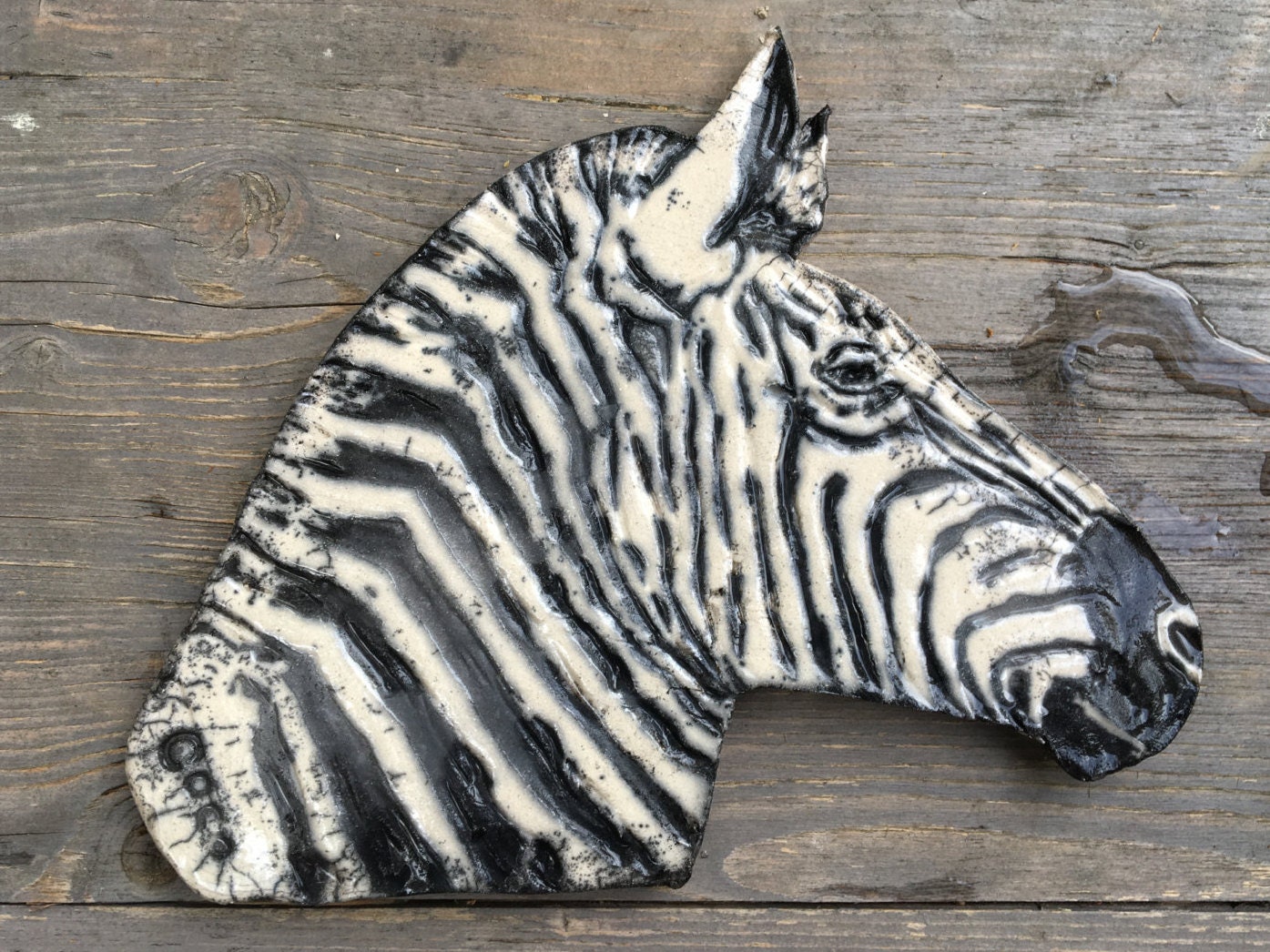 Ceramic Raku Bas Relief Zebra Wall Decoration | Etsy