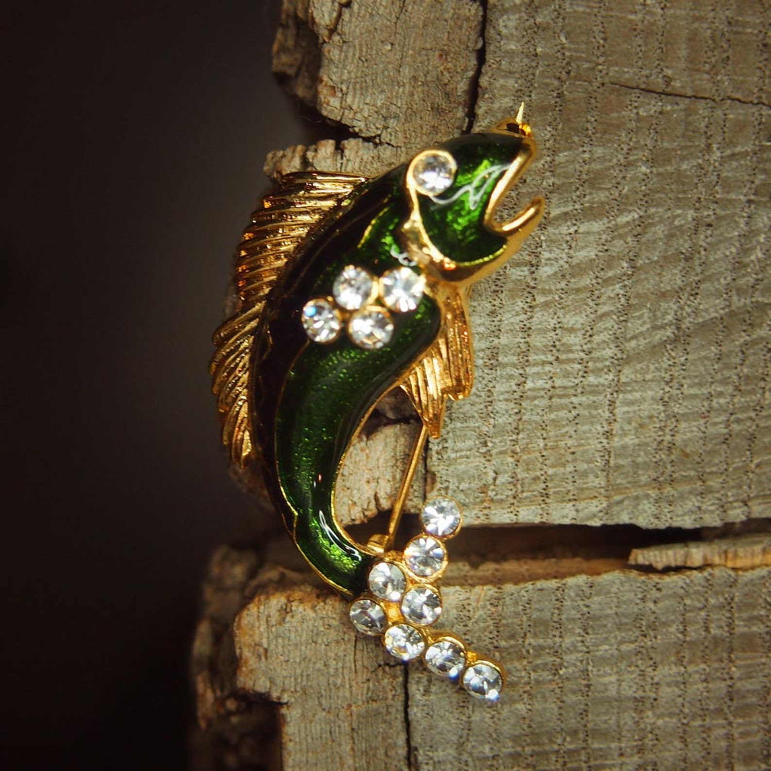 Salmon Fish Brooch Antique Vintage Styled, Bridesmaid, Rhinestone ...