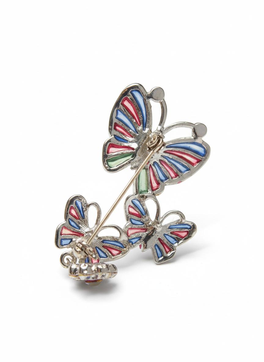 Triple Butterfly Pin Brooch | Crystal Enamel Pin | Nature Jewelry Gift ...
