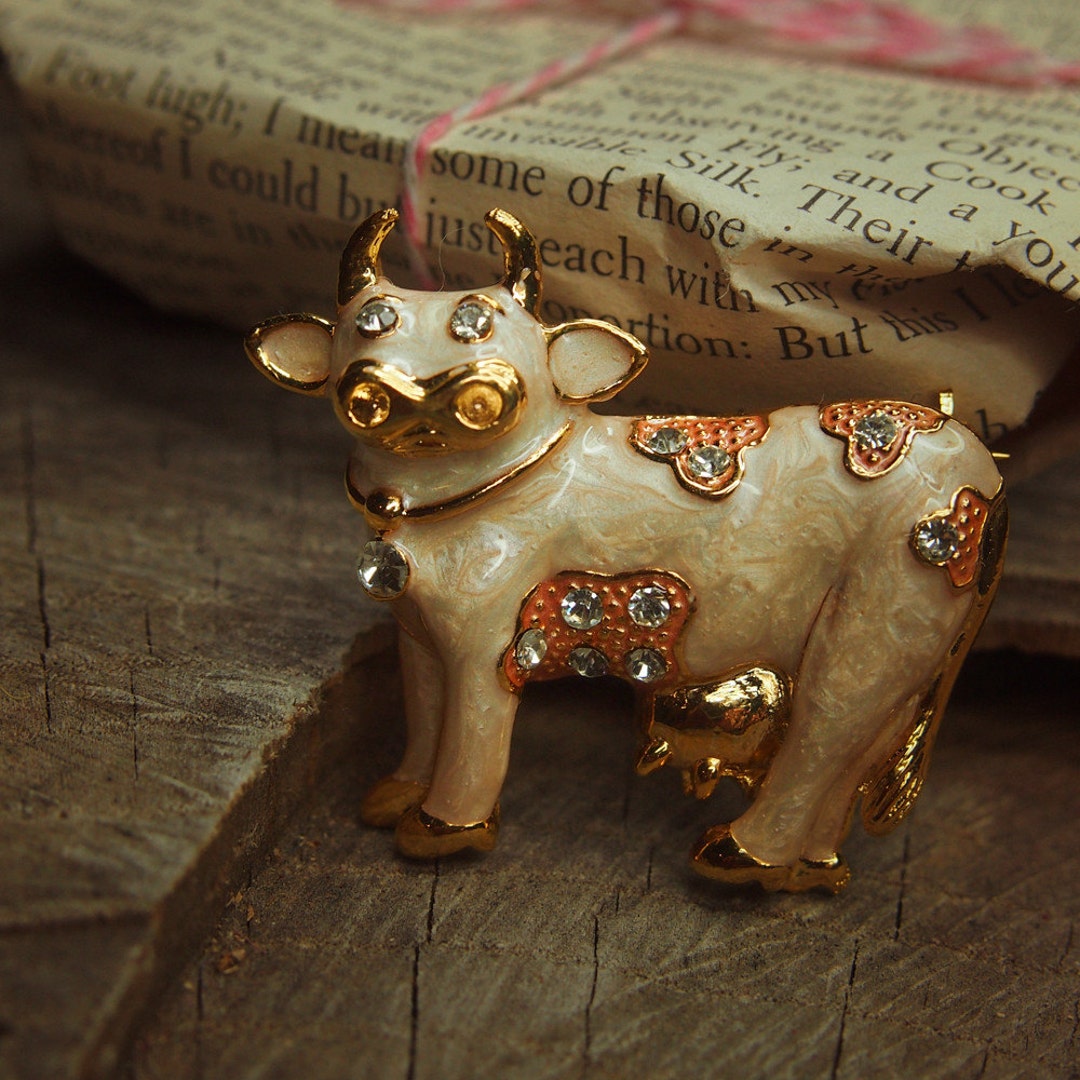 Farm Cow Brooch Antique Vintage Styled, Bridesmaid, Rhinestone Diamante ...