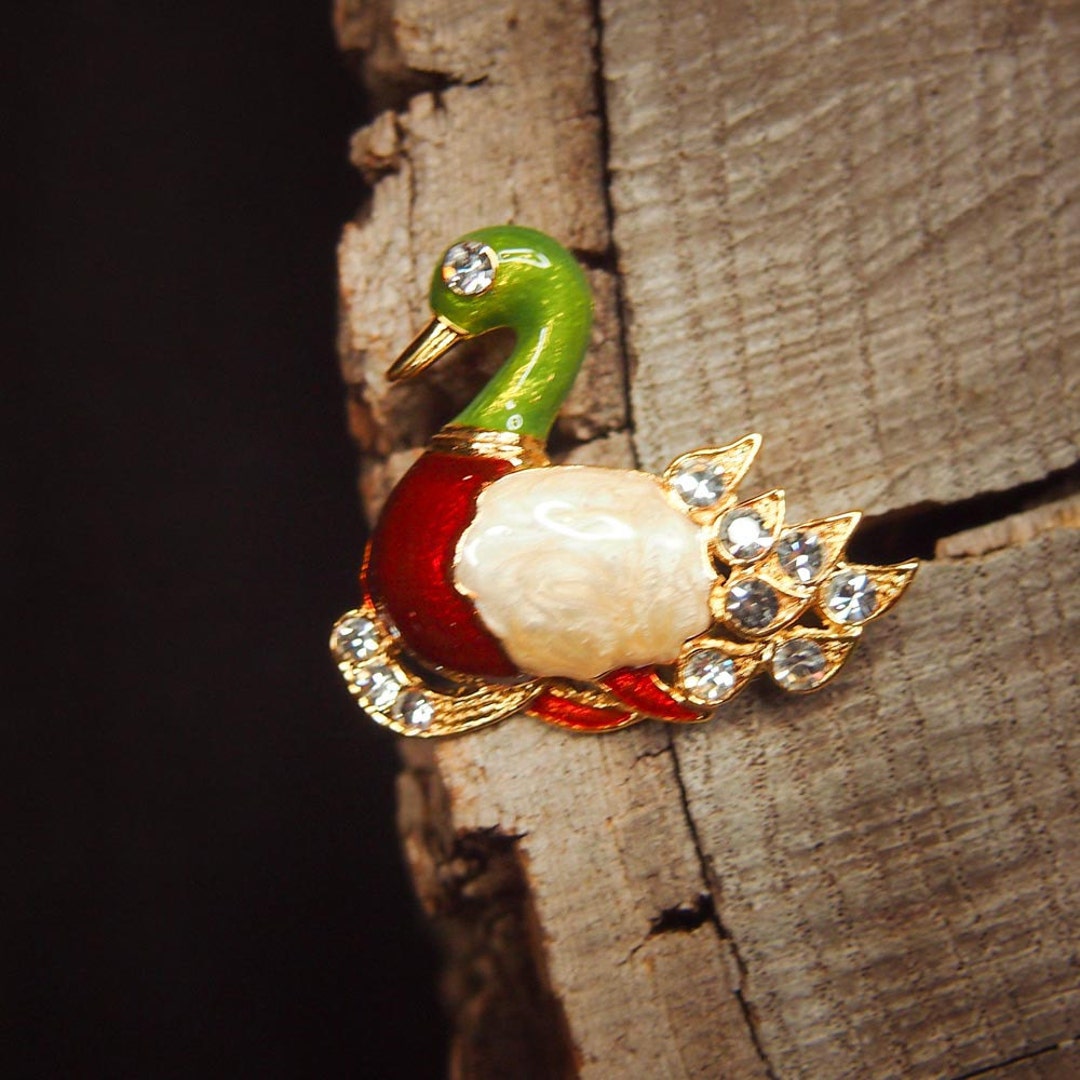 Mandarin Duck Brooch Antique Vintage Styled, Bridesmaid, Rhinestone ...