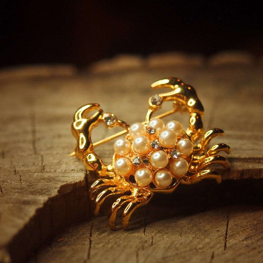 Pearl Crab Brooch Pin, Antique Styled Vintage Costume Jewelry Look ...