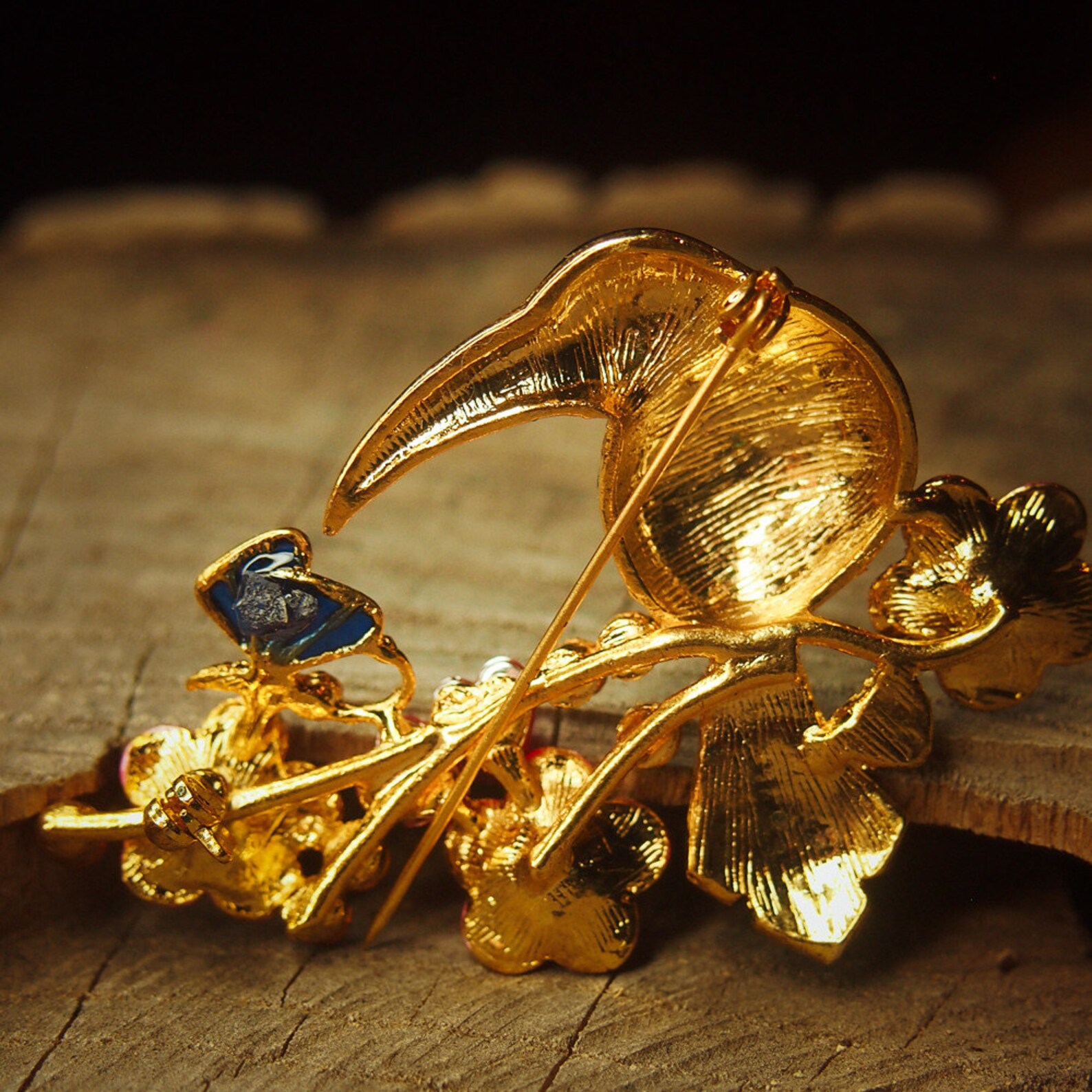 Bird on Branch Pin Brooch | Enamel Rhinestone Pin | Animal Lover Gift ...