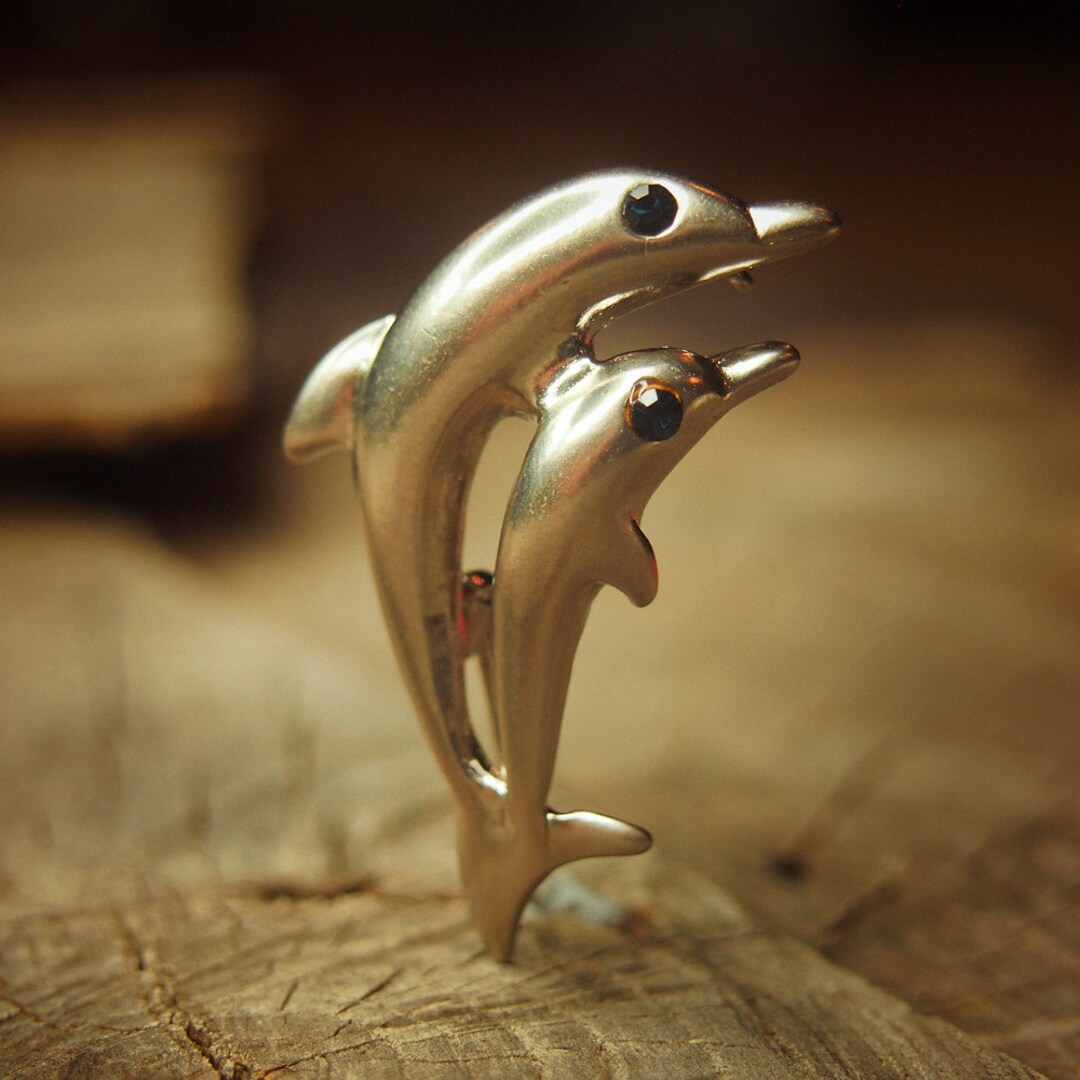Blue Dolphin Brooch Pin, Antique Styled Vintage Costume Jewelry Look ...