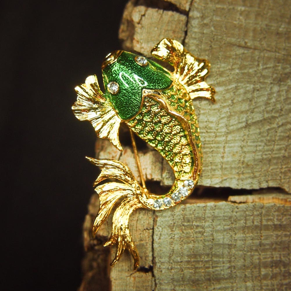 Japanese Koi Brooch Antique Vintage Styled, Bridesmaid, Rhinestone ...