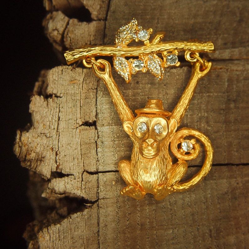 Hanging Monkey Brooch Pin Antique Styled Vintage Costume | Etsy