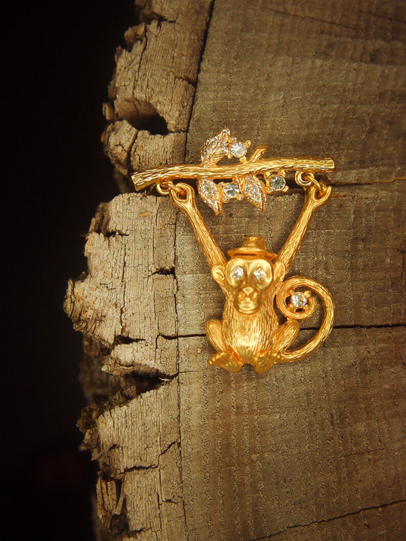 Hanging Monkey Brooch Pin Antique Styled Vintage Costume | Etsy