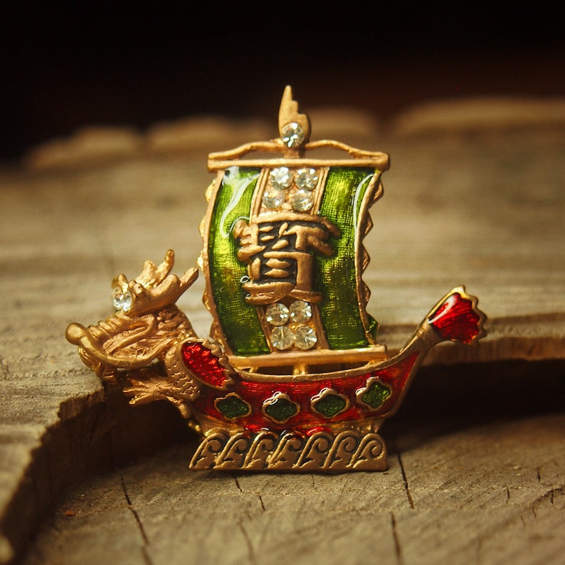 Chinese Boat Brooch Pin,antique Styled Vintage Costume Jewelry Look ...