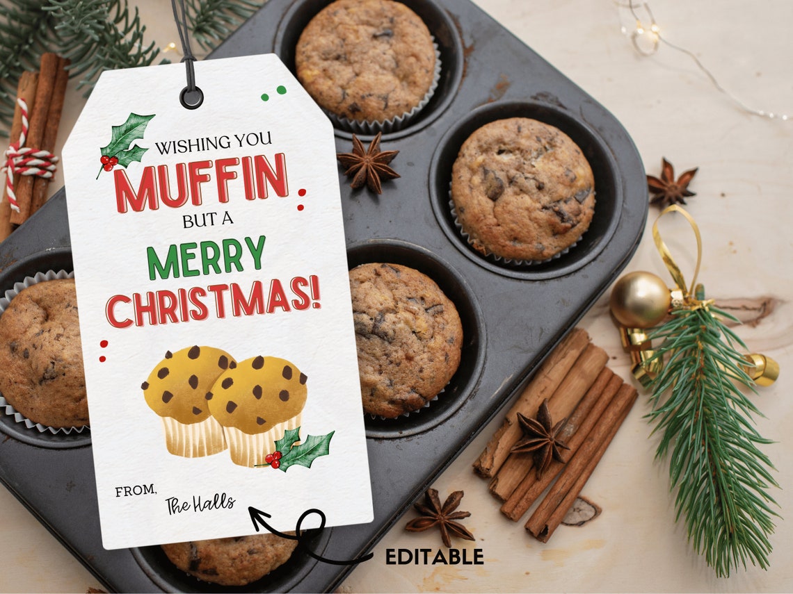 Muffin Christmas Tag | Editable Gift Tag | Merry Christmas Tag | Fun ...