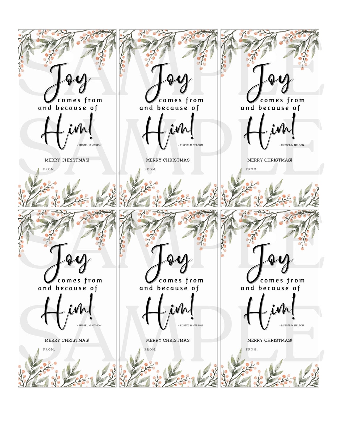 Christ Joy Christmas Tag | Joy Comes From Him | Editable Gift Tag | LDS ...