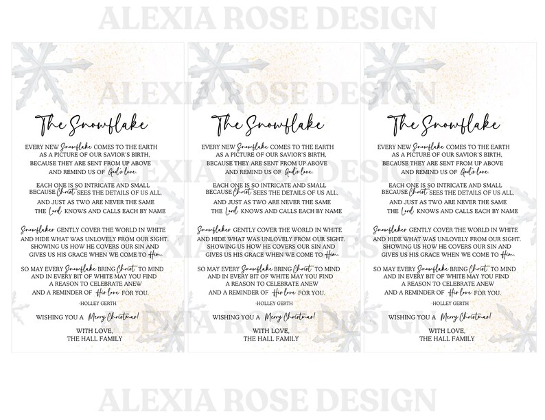 The Snowflake Poem Christmas Tag | Christ-centered Christmas | Editable ...