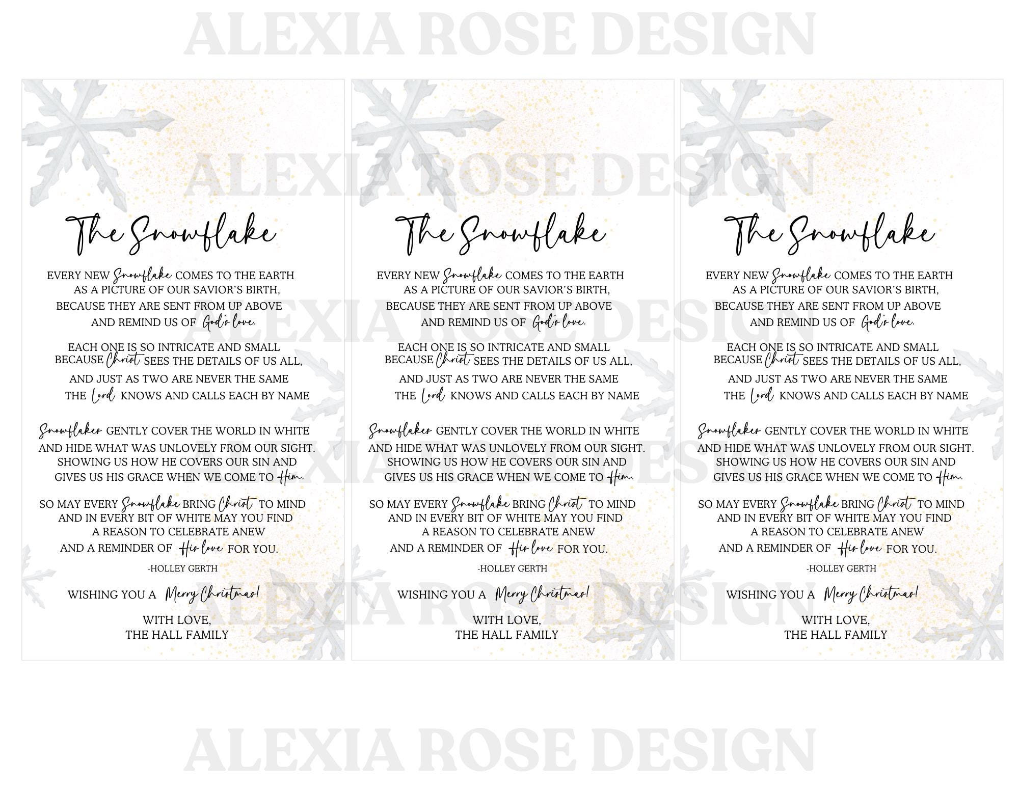 The Snowflake Poem Christmas Tag | Christ-centered Christmas | Editable ...