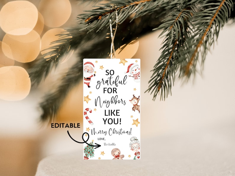 Grateful for Neighbors Like You | Editable Gift Tag | Merry Christmas ...