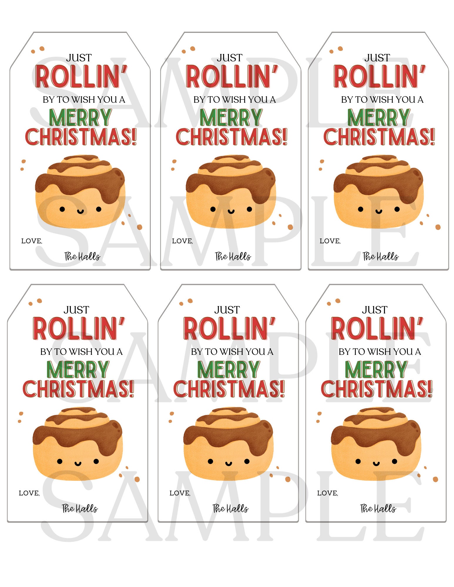 Rollin' by Cinnamon Roll Christmas Tag | Editable Gift Tag | Merry ...