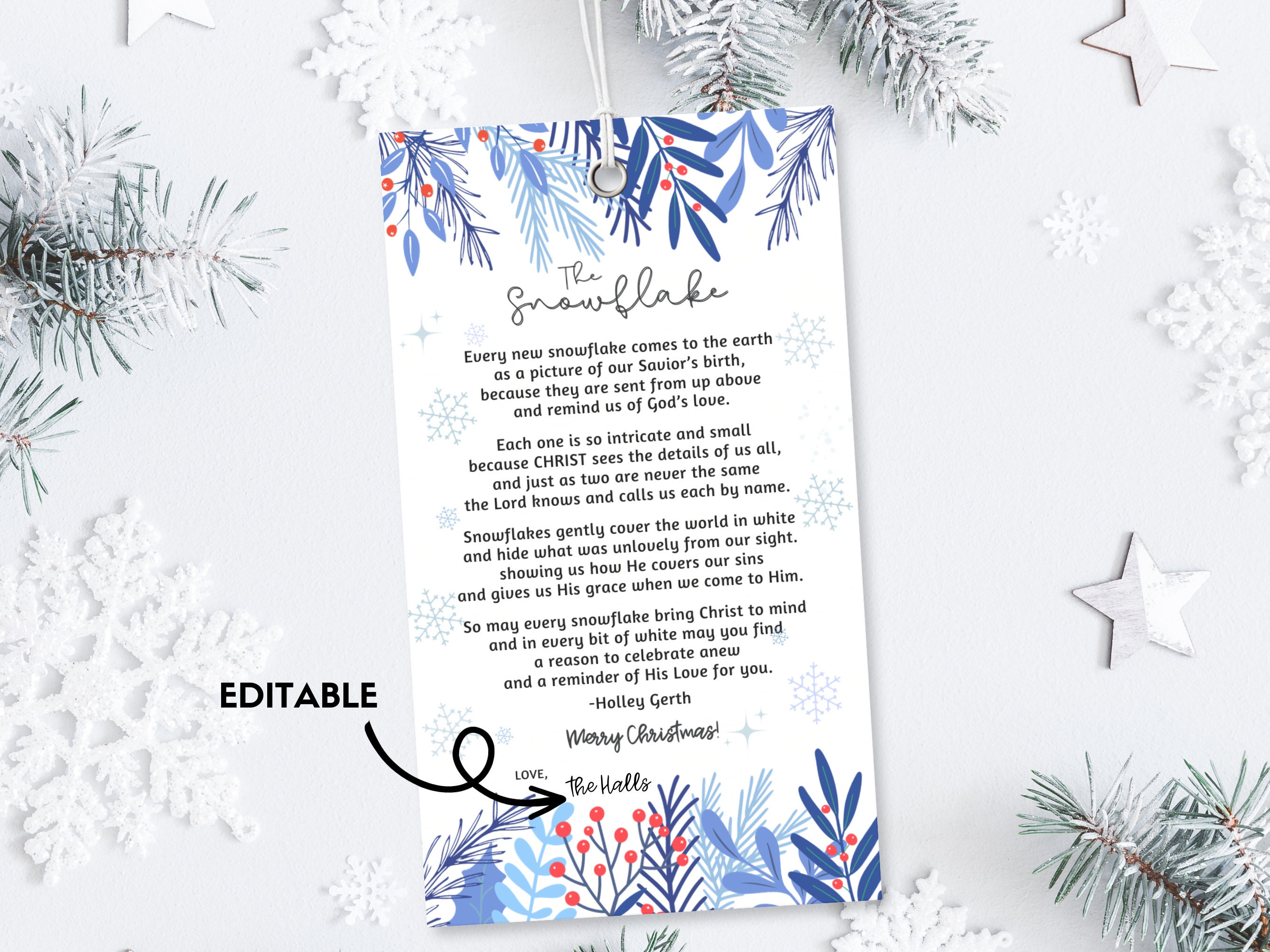The Snowflake Poem Christmas Tag | Christ-centered Christmas | Editable ...