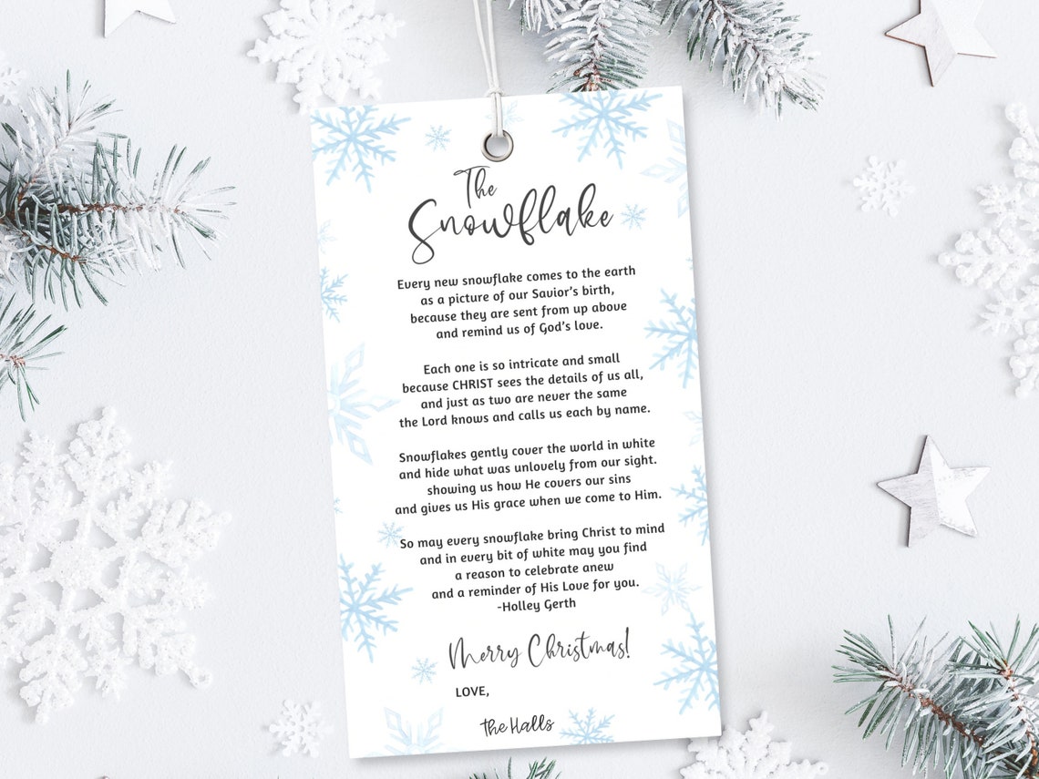 The Snowflake Poem Christmas Tag | Christ-centered Christmas | Editable ...