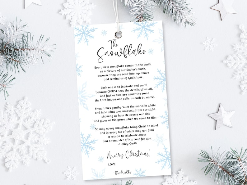 The Snowflake Poem Christmas Tag | Christ-centered Christmas | Editable ...