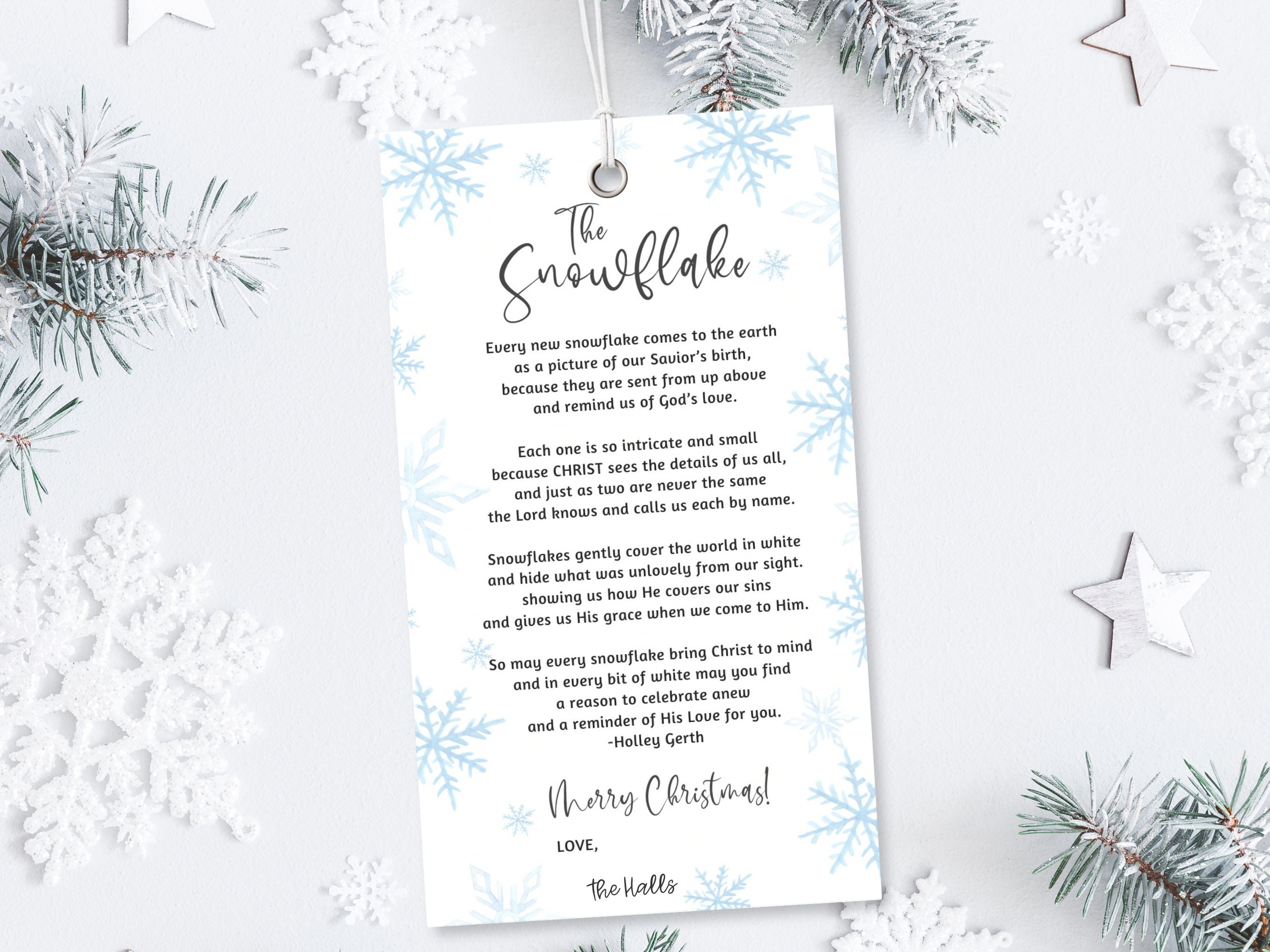 The Snowflake Poem Christmas Tag | Christ-centered Christmas | Editable ...