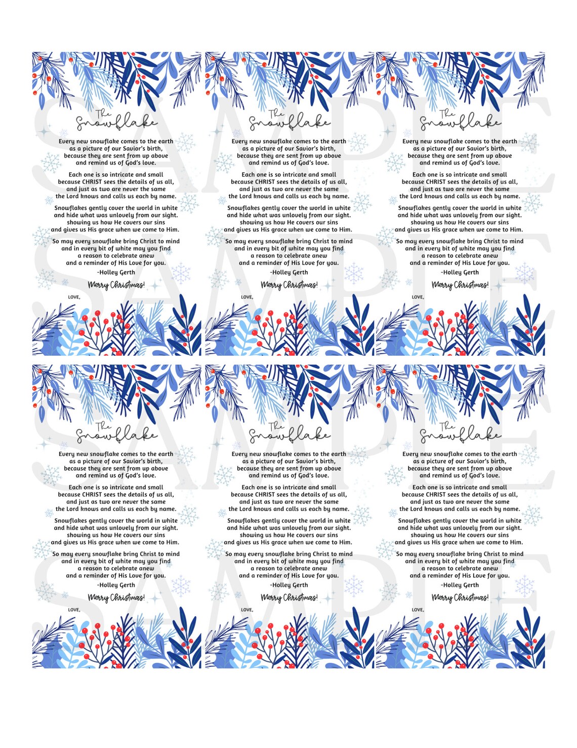The Snowflake Poem Christmas Tag | Christ-centered Christmas | Editable ...
