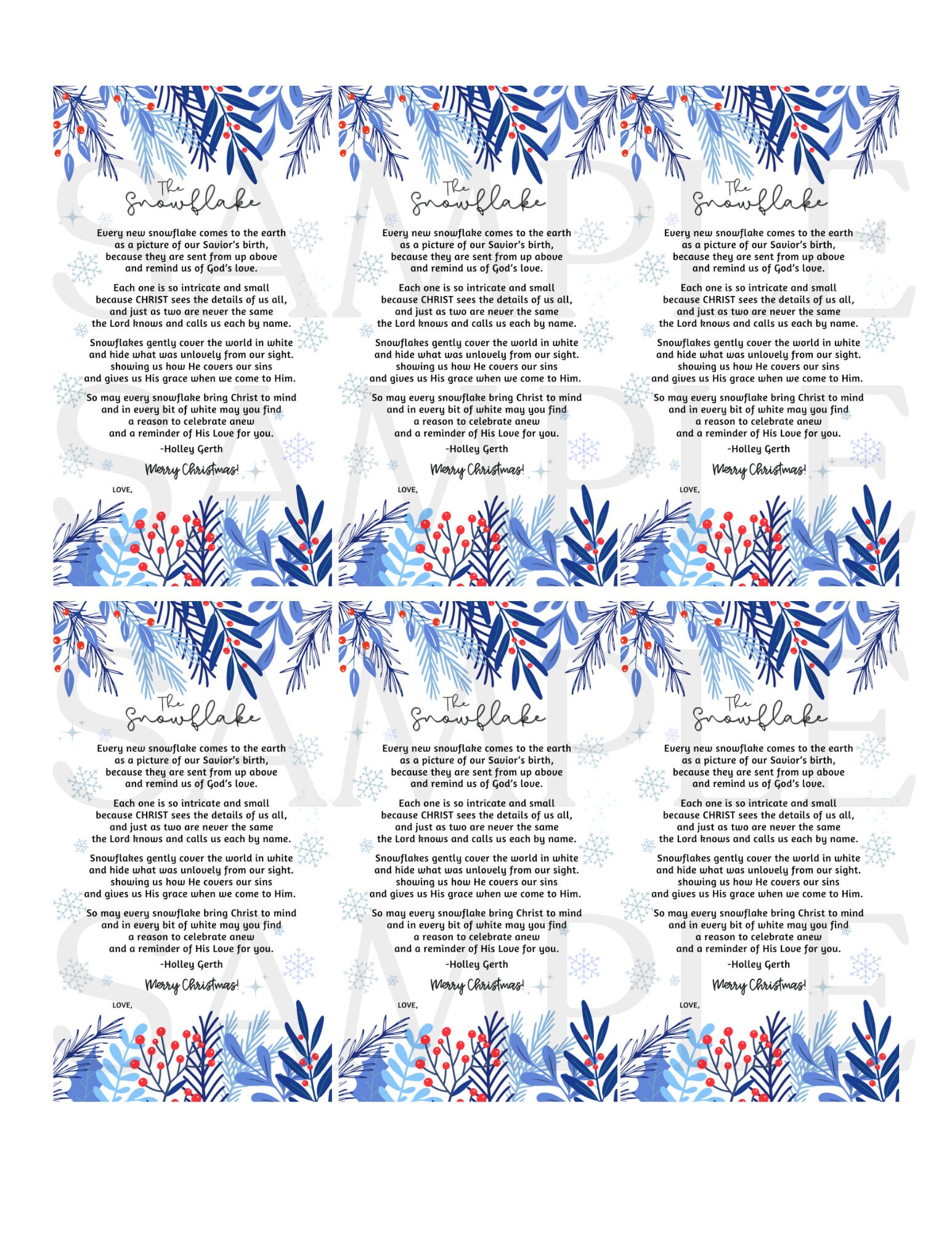 The Snowflake Poem Christmas Tag | Christ-centered Christmas | Editable ...