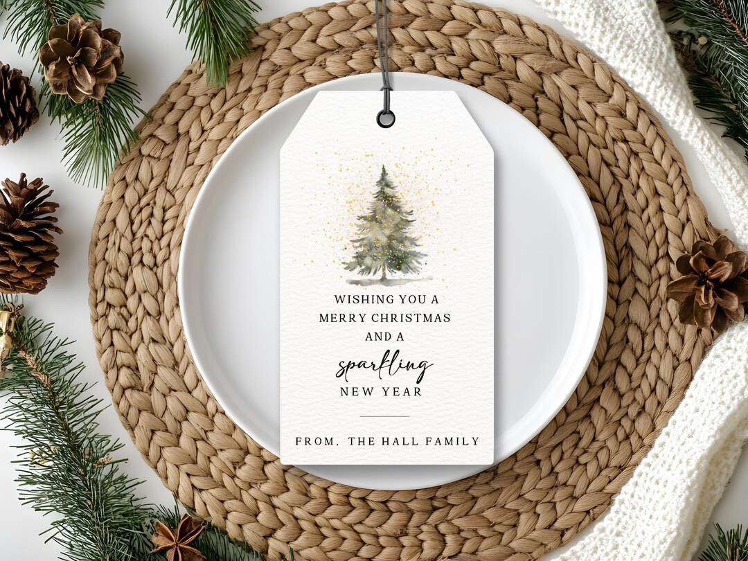 Merry Christmas Sparkling Tag, Editable Gift Tag, Happy New Year Tag ...