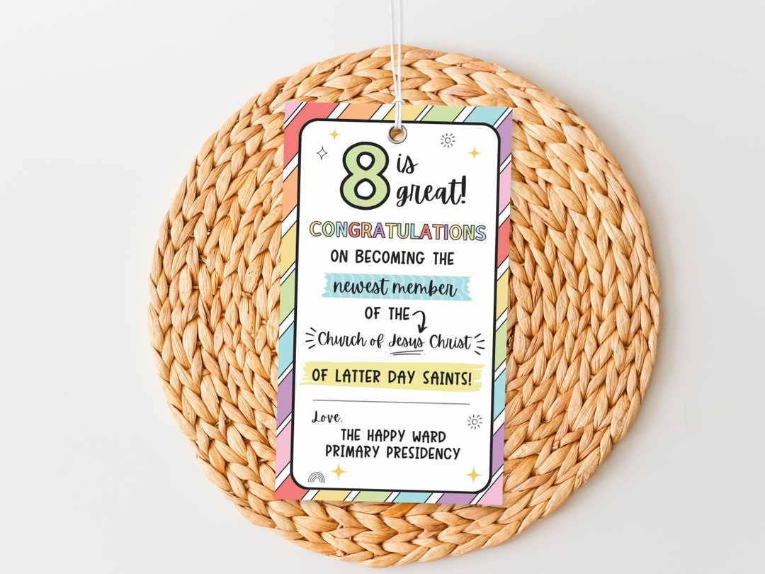 Eight is Great, It's Great to Be Eight, LDS Baptism Gift, Baptism Gift ...
