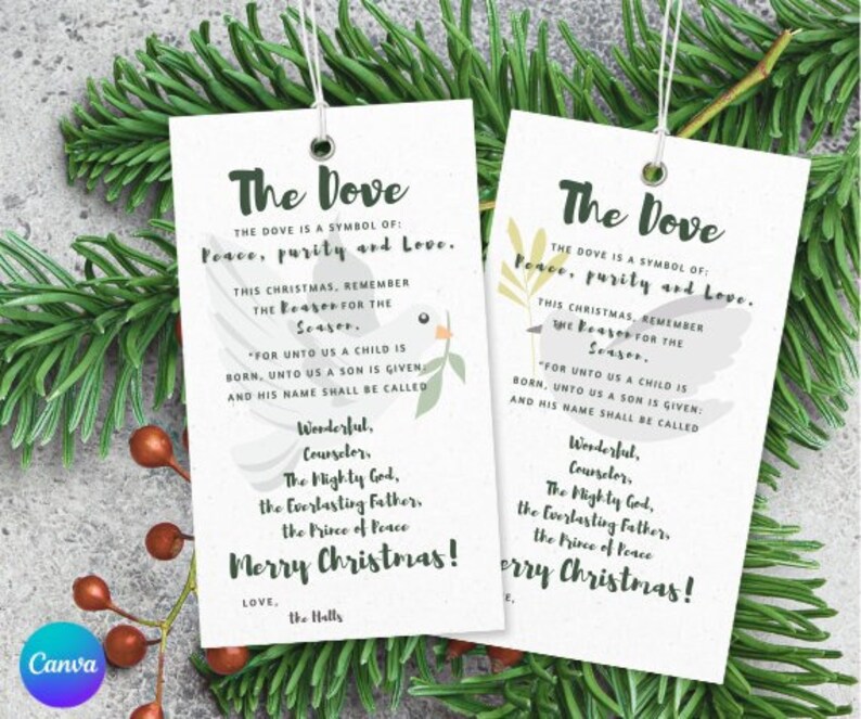 Canva Editable Gift Tag |the Dove Christmas Poem | Merry Christmas ...