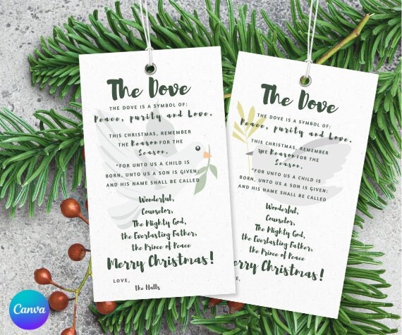 Canva Editable Gift Tag |the Dove Christmas Poem | Merry Christmas ...