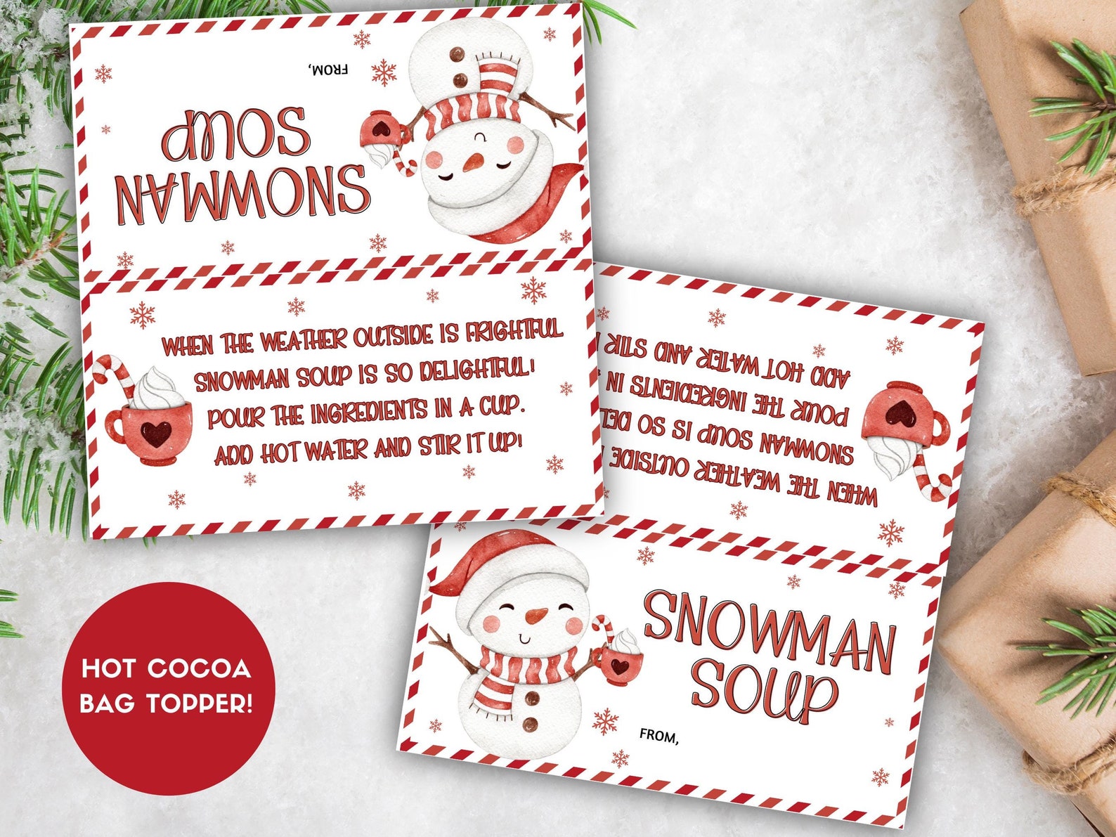 Snowman Soup Bag Topper, Christmas Cocoa, Hot Chocolate Bag Topper ...