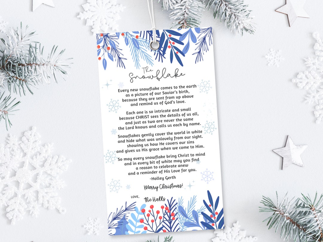 The Snowflake Poem Christmas Tag | Christ-centered Christmas | Editable ...