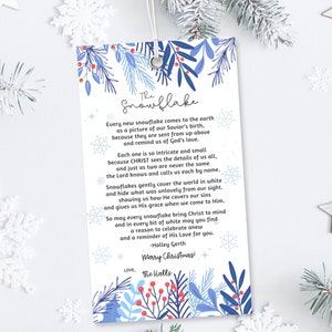 The Snowflake Poem Christmas Tag | Christ-centered Christmas | Editable ...