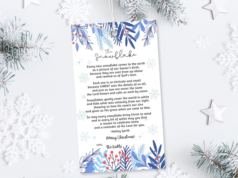 The Snowflake Poem Christmas Tag | Christ-centered Christmas | Editable ...