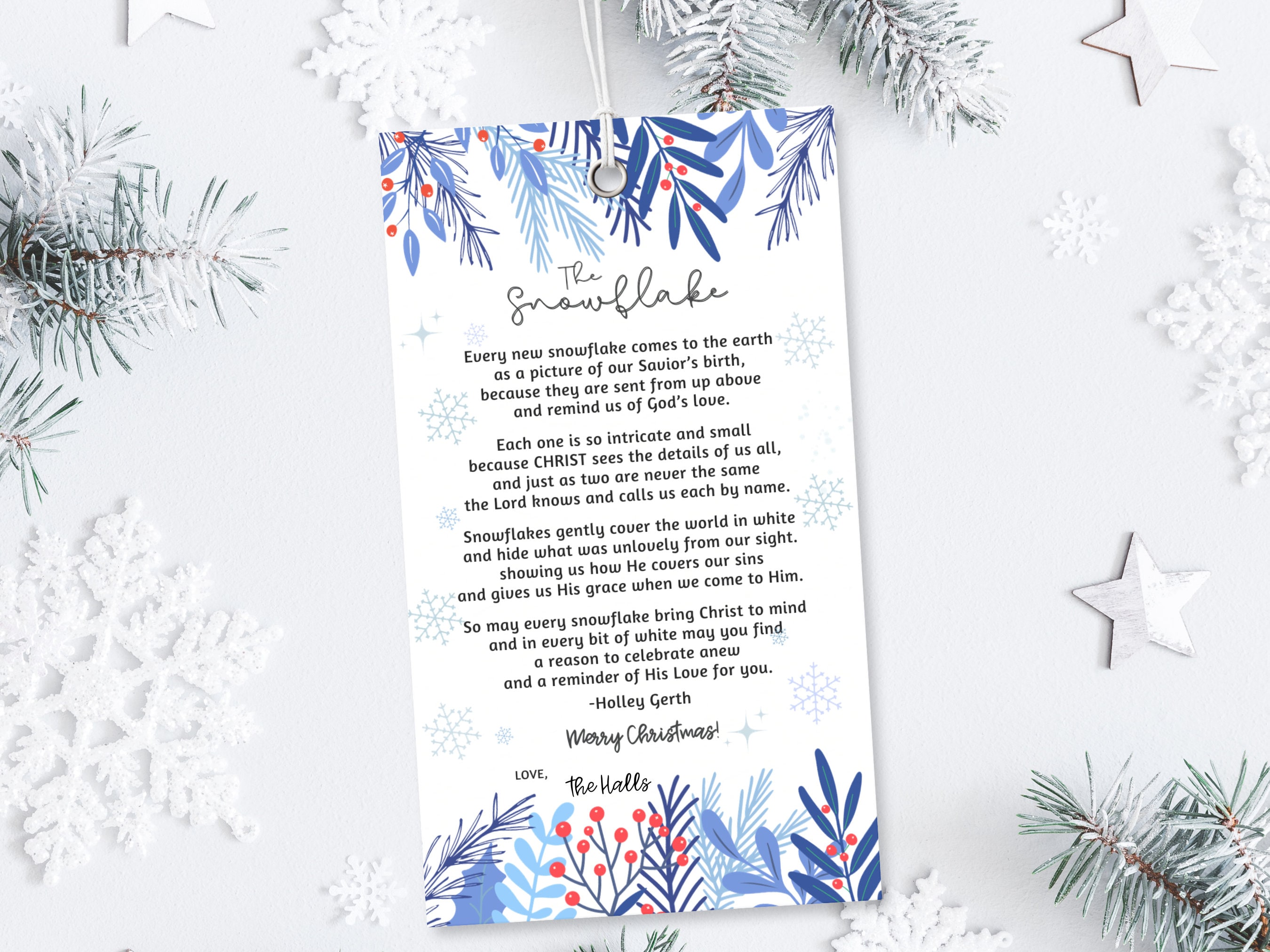 The Snowflake Poem Christmas Tag | Christ-centered Christmas | Editable ...