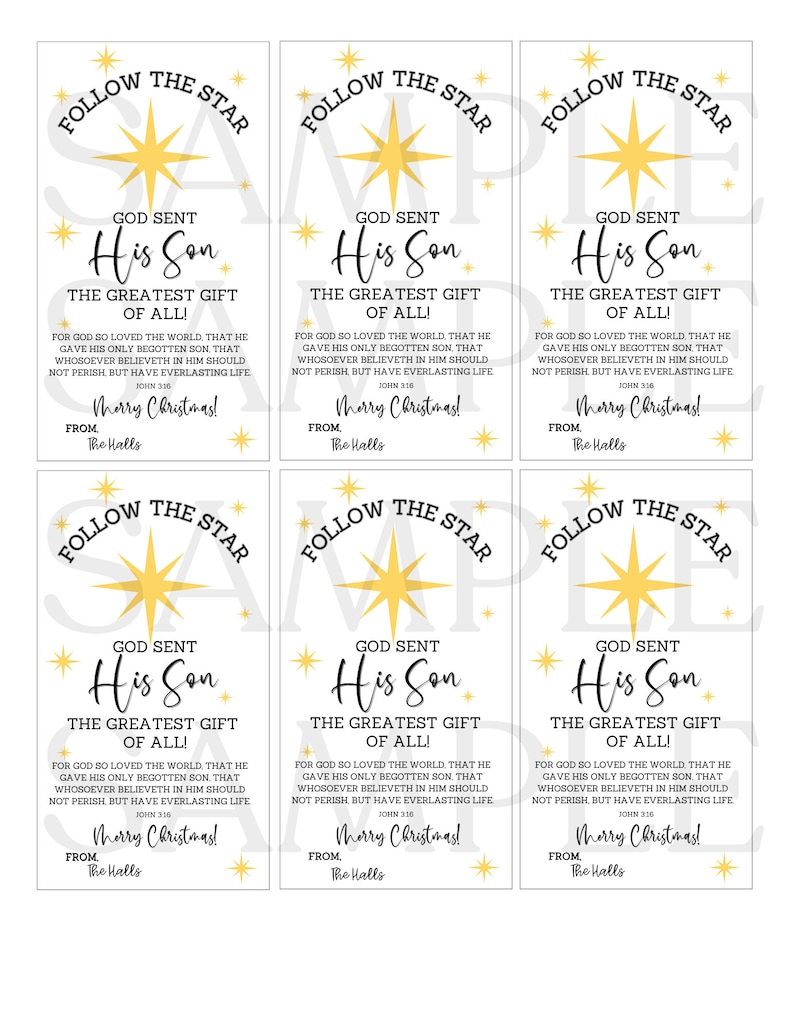 Follow the Star | Christ the Son Christmas Tag | Editable Gift Tag ...