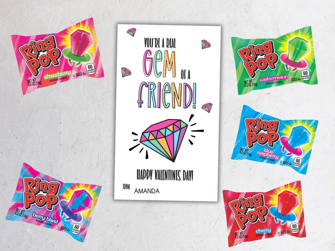 Printable| Valentines Card | You're a Real Gem Valentine| Ring Pop ...