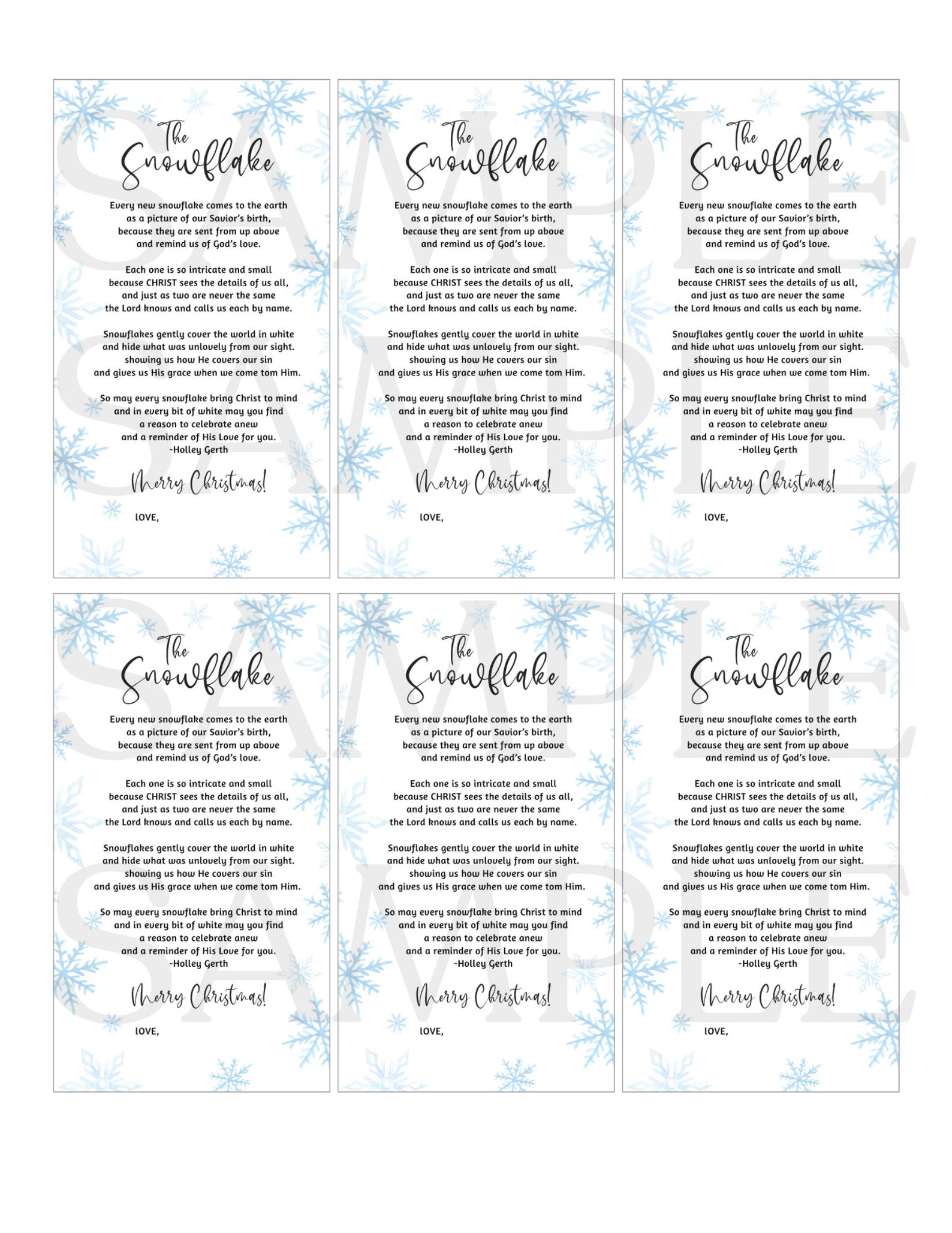 The Snowflake Poem Christmas Tag | Christ-centered Christmas | Editable ...