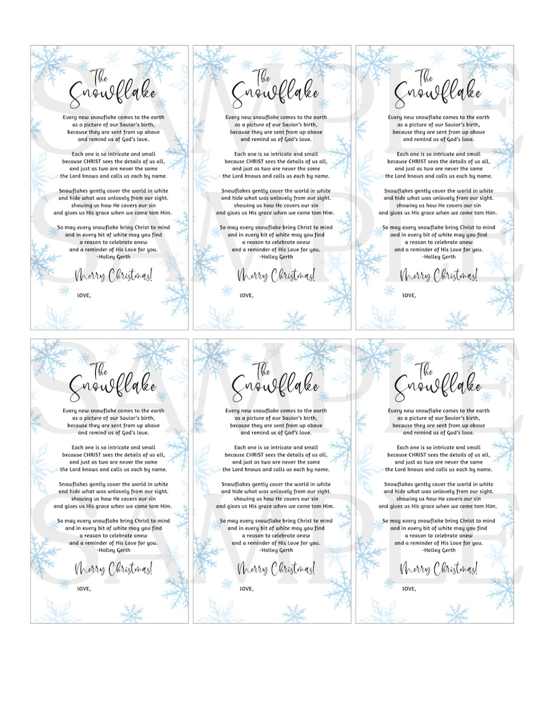 The Snowflake Poem Christmas Tag | Christ-centered Christmas | Editable ...