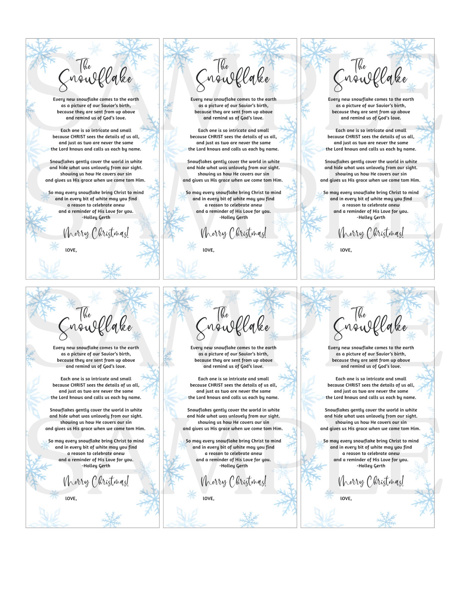 The Snowflake Poem Christmas Tag | Christ-centered Christmas | Editable ...